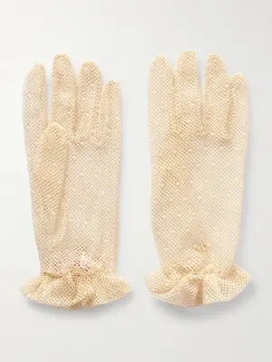 Valentino Garavani Embellished Fishnet Gloves - Cream