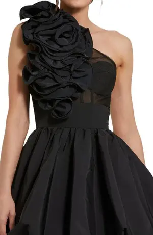 Mac Duggal Taffeta One-shoulder Ruffle Mini Dress