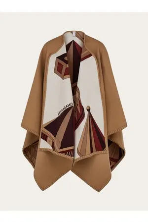FERRAGAMO Geometrical Renaissance Print Reversible Cape - Red
