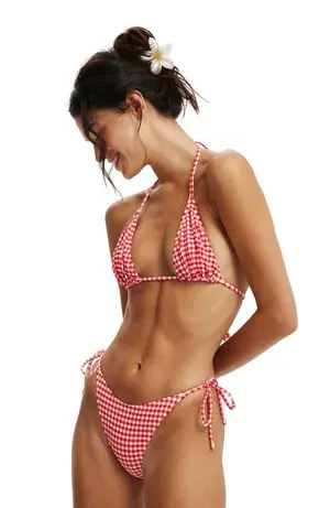 Cotton:on Slider Triangle Bikini Top Scarlet Red Gingham