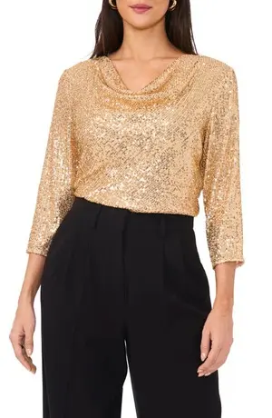 Vince Camuto Sequin Cowl Neck Top - Gold