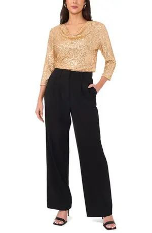Vince Camuto Sequin Cowl Neck Top - Gold