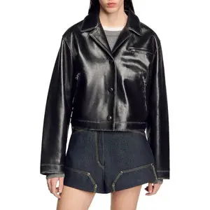 Sandro Distressed Leather Jacket
