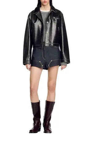 Sandro Distressed Leather Jacket