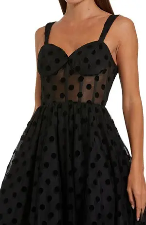 Mac Duggal Polka Dot Tulle A-line Midi Dress - Black