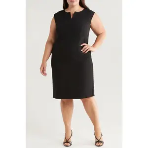KASPER Notch Neckline Sleeveless Sheath Dress - Black