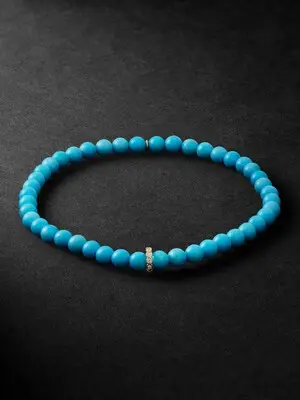 SYDNEY EVAN 14-karat Gold, Diamond And Turquoise Beaded Bracelet - Blue