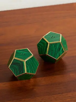 L'Objet Pentagon Spice Jewels Malachite And Gold-plated Salt And Pepper Shakers - Green