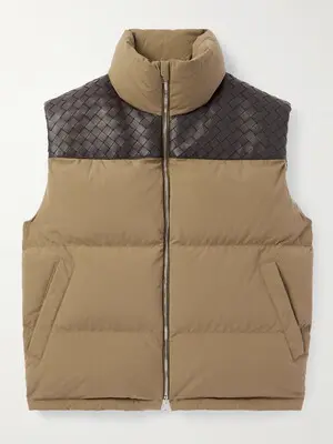 Bottega Veneta Intrecciato Leather-panelled Quilted Down Gilet - Brown