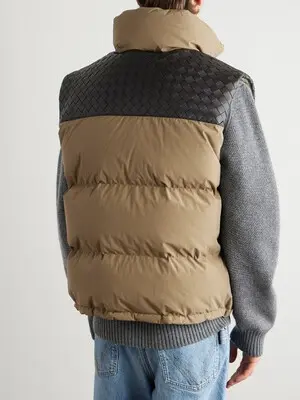 Bottega Veneta Intrecciato Leather-panelled Quilted Down Gilet - Brown