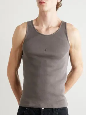 Saint Laurent Ribbed Cotton Tank Top With Embroidered Logo