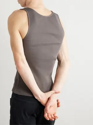 Saint Laurent Ribbed Cotton Tank Top With Embroidered Logo