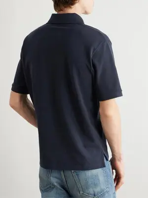 Saint Laurent Logo-embroidered Cotton-blend Piqué Polo Shirt - Blue