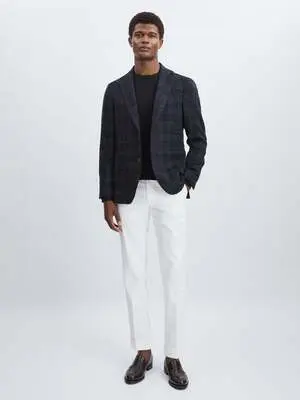 OSCAR JACOBSON Single Breasted Tweed Check Blazer - Navy