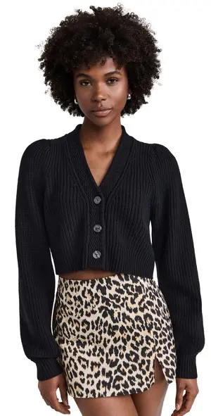 LoveShackFancy Avignon Crop Cardigan - Black