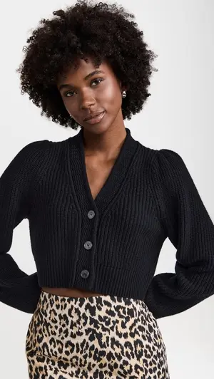 LoveShackFancy Avignon Crop Cardigan - Black