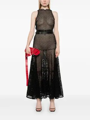 David Koma Flared-hem Macramé Maxi Dress