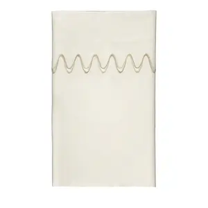 DEA LUXURY LINENS Dea Palm Beach Pelago Embroidery Flat Sheet, Queen - Ivory/ivory