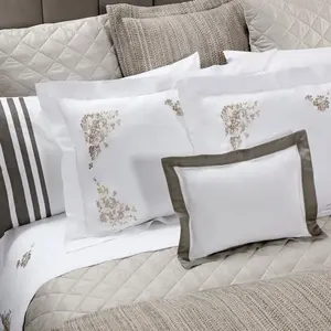 DEA LUXURY LINENS Dea Palm Beach Ibla Embroidered Sateen Pillowcase Pair, King - Natural/ivory