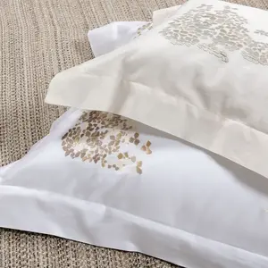 DEA LUXURY LINENS Dea Palm Beach Ibla Embroidered Sateen Pillowcase Pair, King - Natural/ivory