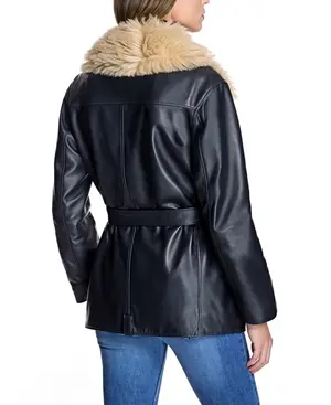 MAXIMILIAN Leather Moto Jacket With Detachable Shearling Collar