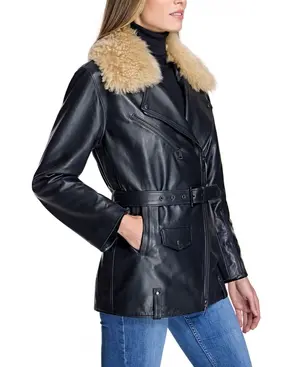 MAXIMILIAN Leather Moto Jacket With Detachable Shearling Collar