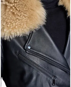 MAXIMILIAN Leather Moto Jacket With Detachable Shearling Collar