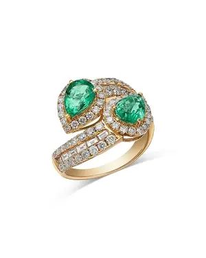 Bloomingdale'S Emerald And Diamond Bypass Ring - Green/gold