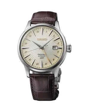 SEIKO Presage Cocktail Strap Watch, 41mm - White/brown