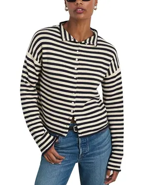 ALEX MILL Striped Cotton Cashmere Cardigan - Navy/ivory