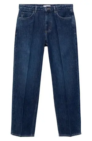 Mango Creased Relaxed Fit Jeans - Dark Blue