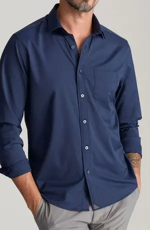 UNTUCKIT Gironde Performance Stretch Button-up Shirt Navy