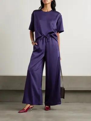LESET Barb Satin Wide-leg Pants - Blue
