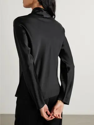 LESET Barb Draped Satin Blouse - Black