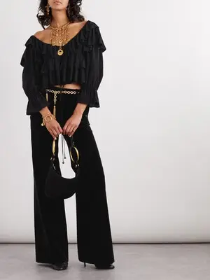 Chloé Ruffled Cropped Floral-jacquard Blouse