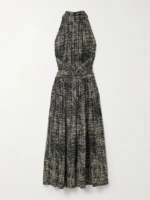 Proenza Schouler Lola Twist-front Pleated Printed Maxi Dress - Black