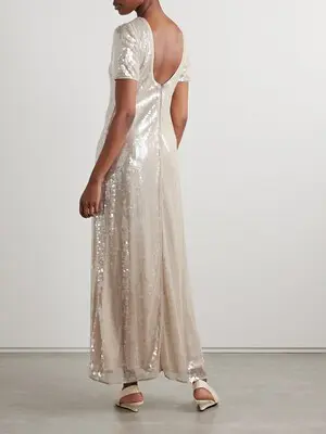 Staud Safi Gathered Sequined Tulle Maxi Dress