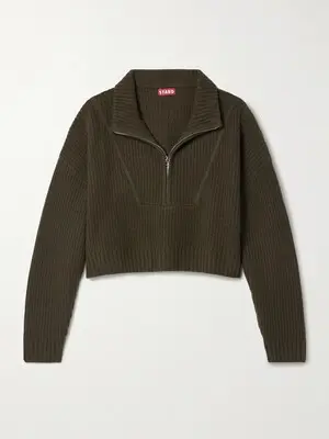 Staud Hampton Cropped Ribbed Cashmere Sweater