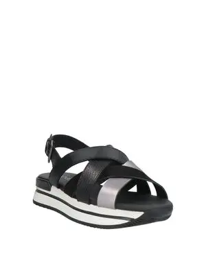 Hogan Leather Ankle Strap Sandals - Black