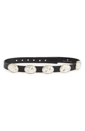 Lele Sadoughi Pearl Bead Station Leather Belt - Jet