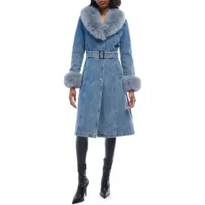 AZALEA WANG Kaya Denim Jacket With Faux Fur Trim