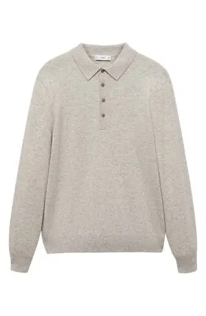 Mango Cashmere Polo Sweater Grey