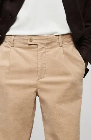 Mango Straight Leg Corduroy Pants - Beige