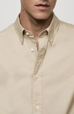 Mango Regular Fit Stretch Cotton Button-down Shirt - Beige