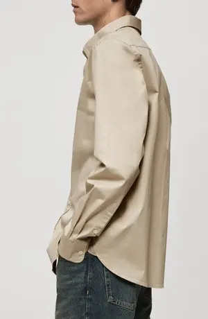Mango Regular Fit Stretch Cotton Button-down Shirt - Beige