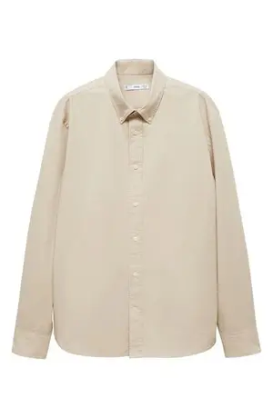 Mango Regular Fit Stretch Cotton Button-down Shirt - Beige