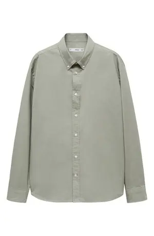 Mango Regular Fit Stretch Cotton Button-down Shirt - Khaki Green