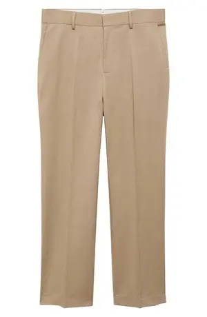Mango Regular Fit Straight Leg Tencel® & Cotton Trousers - Medium Brown