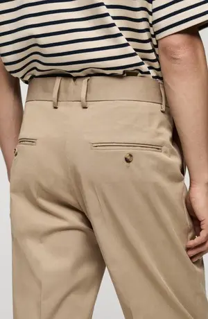 Mango Regular Fit Straight Leg Tencel® & Cotton Trousers - Medium Brown