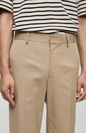 Mango Regular Fit Straight Leg Tencel® & Cotton Trousers - Medium Brown